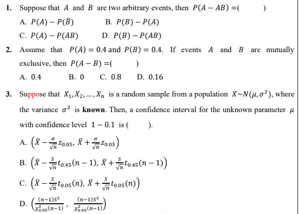 Solved 1. Suppose that A and B are two arbitrary events, | Chegg.com