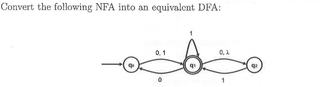 Solved Convert the following NFA into an equivalent DFA: 1 | Chegg.com