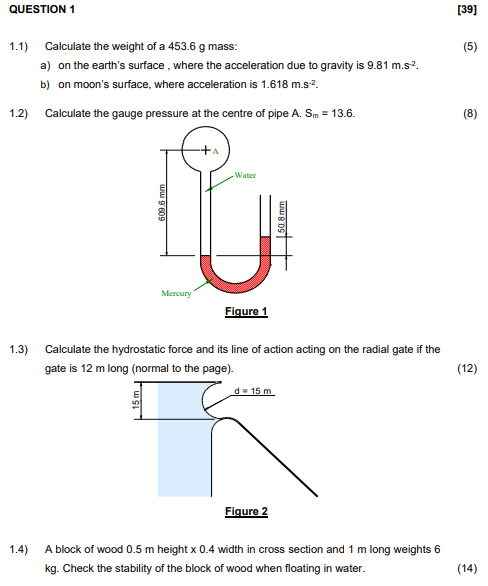 Solved QUESTION 1 [39] (5) 1.1) Calculate the weight of a | Chegg.com