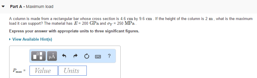 Solved Part A - Maximum load A column is made from a | Chegg.com