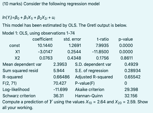 Solved (10 marks) Consider the following regression model | Chegg.com Solved (10 marks) Consider the following regression model | Chegg.com