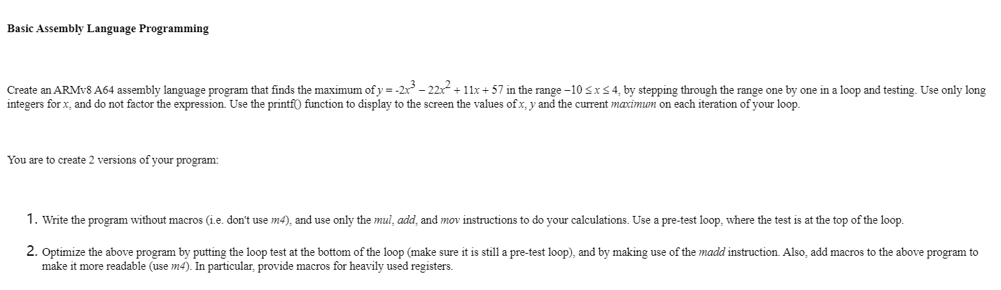 Basic Assembly Language Programming Create an ARMv8 | Chegg.com