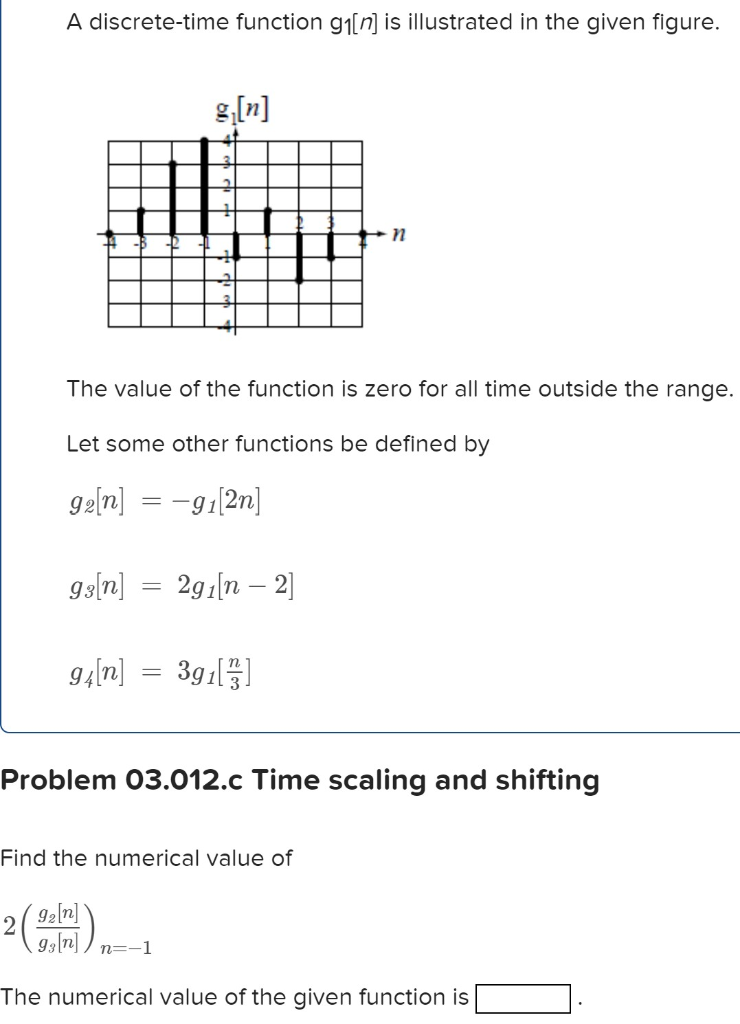 Solved A discrete-time function g1[n] is illustrated in the | Chegg.com