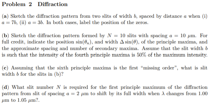 Problem 2 Diffraction (a) Sketch the diffraction | Chegg.com