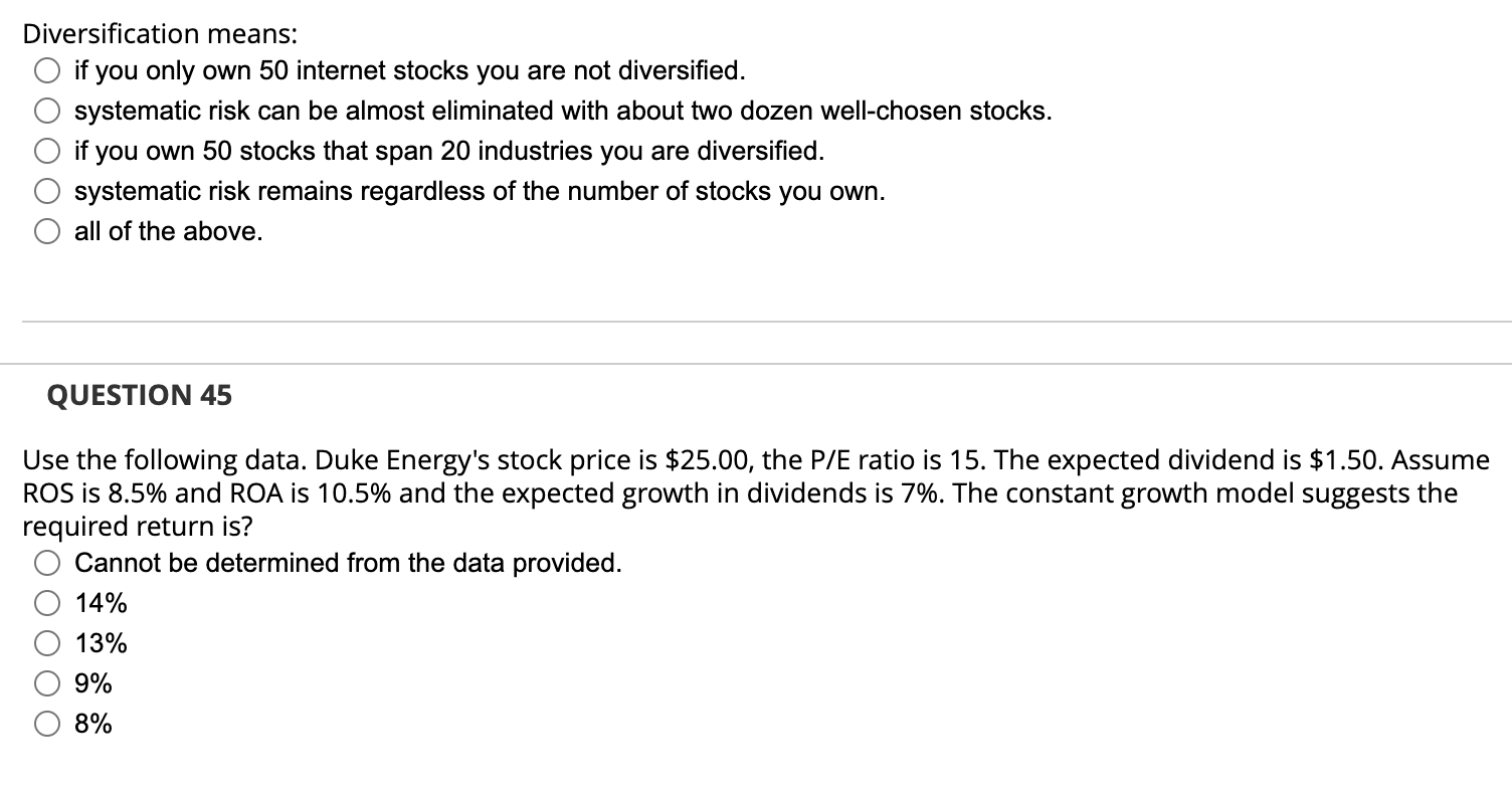 Solved Diversification means: if you only own 50 internet | Chegg.com