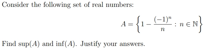 Solved Consider the following set of real numbers: | Chegg.com