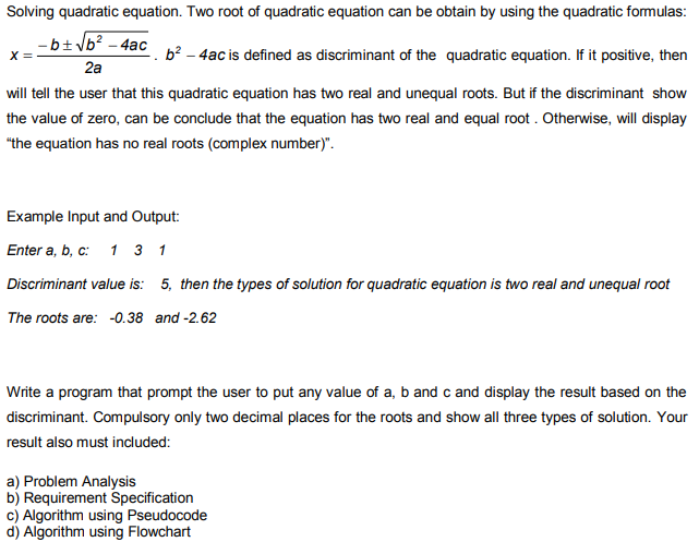 Solving quadratic equation. Two root of quadratic | Chegg.com