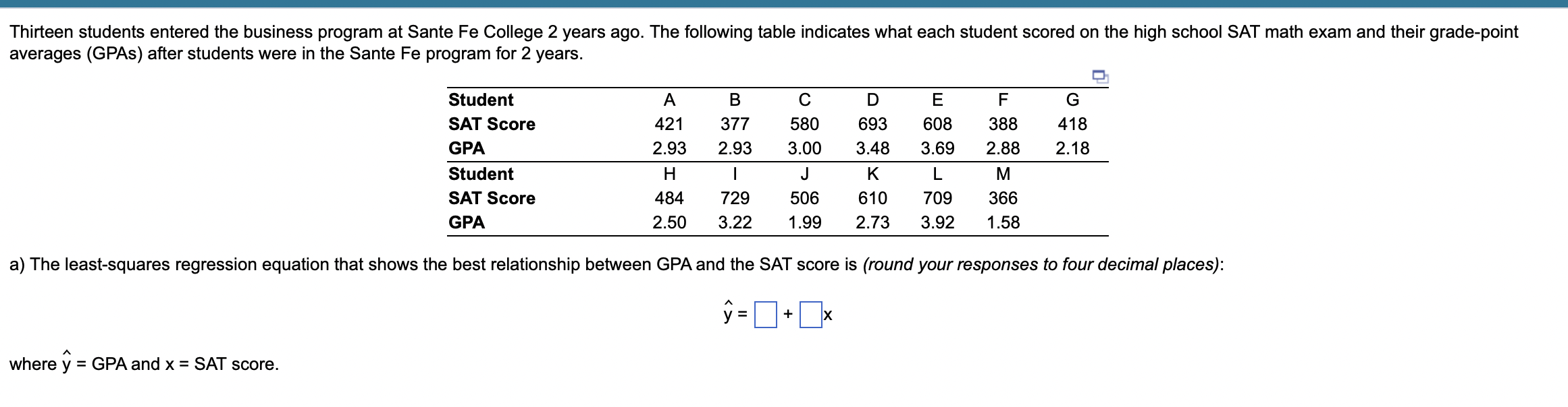 Solved a) The least-squares regression equation that shows | Chegg.com