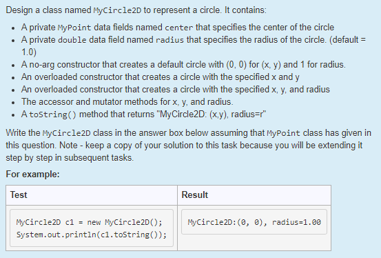 Solved Design a class named MyCircle2D to represent a | Chegg.com
