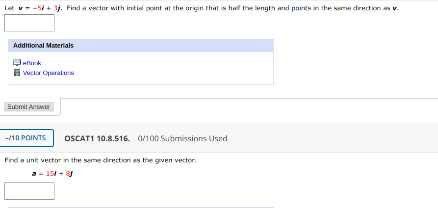 Solved Let v = -5i + 3j. Find a vector with initial point at | Chegg.com