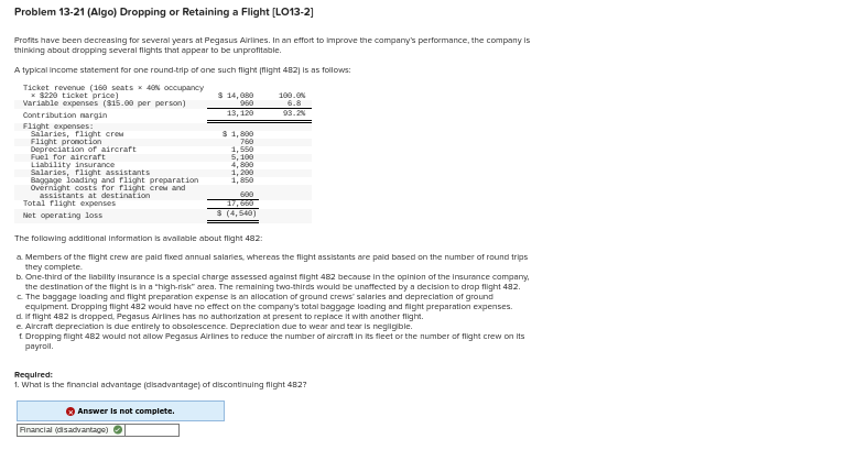 Solved Problem 13-21 (Algo) ﻿Dropping or Retaining a Flight | Chegg.com