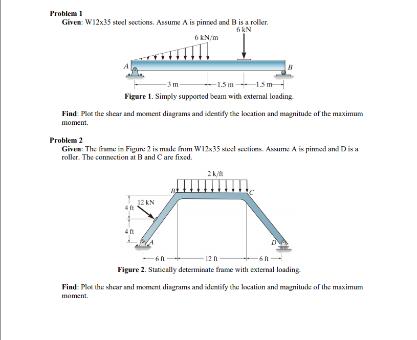 Solved Problem 1 Given: W12x35 steel sections. Assume A is | Chegg.com