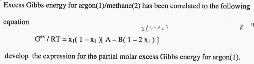 Solved Excess Gibbs energy for argon(1)/methane(2) has been | Chegg.com