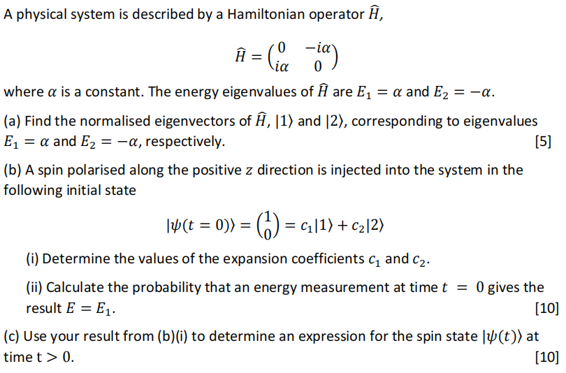 A physical system is described by a Hamiltonian | Chegg.com