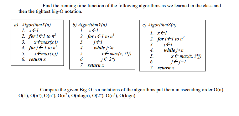 Solved Find the running time function of the following | Chegg.com