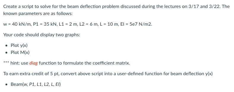 Create a script to solve for the beam deflection | Chegg.com