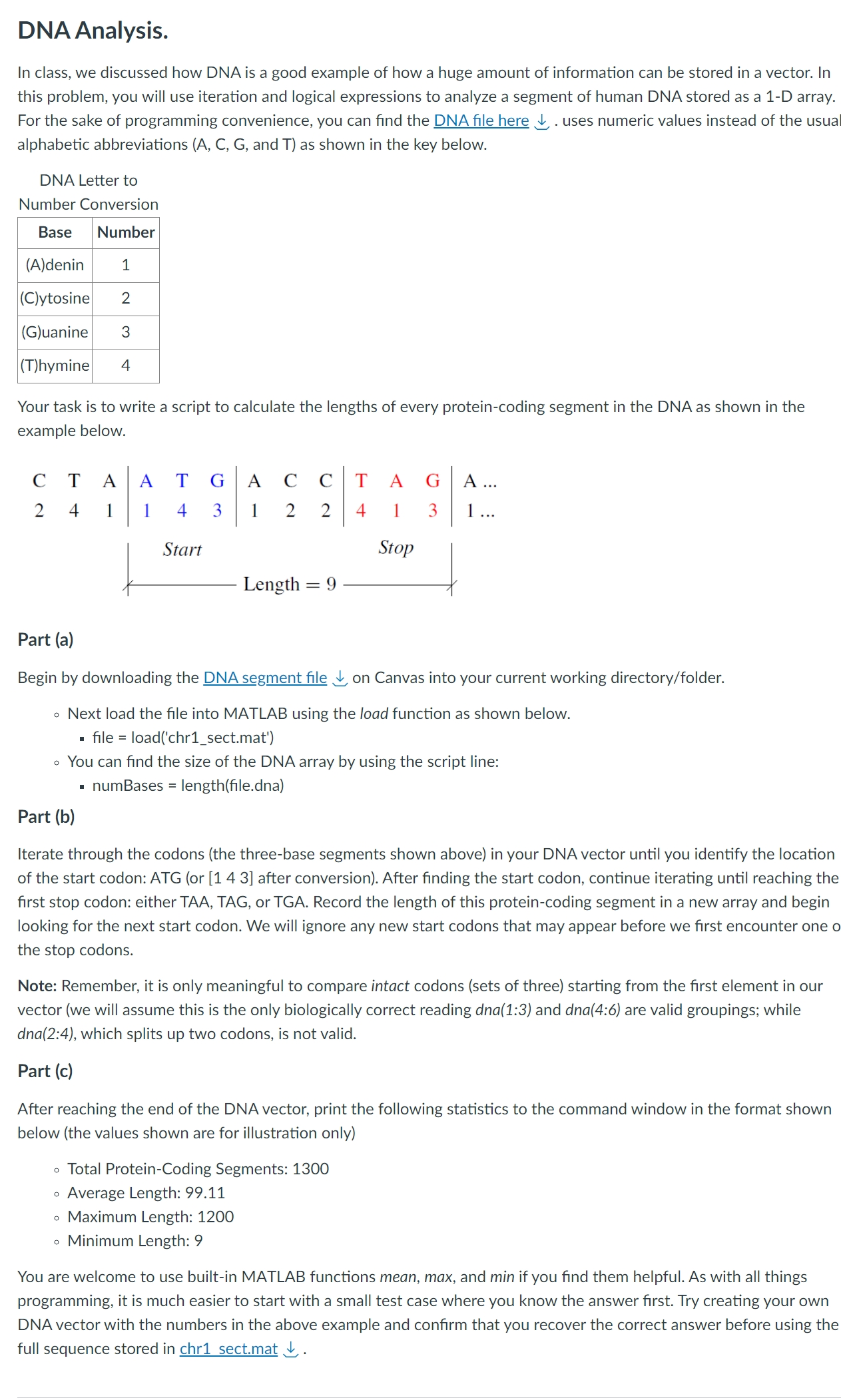 Solved Problem. Solve using matlab please. how DNA is a good | Chegg.com