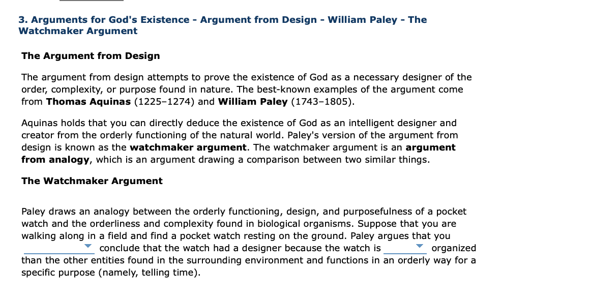 Solved 3. Arguments for God's Existence - Argument from | Chegg.com