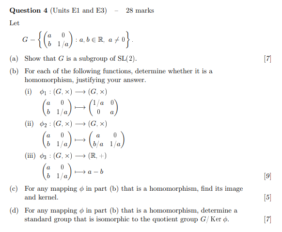 Solved Question 4 (Units E1 and E3) −28 marks Let | Chegg.com