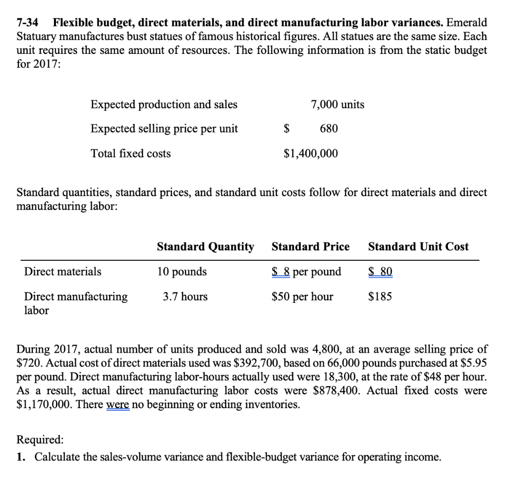 Solved 7-34 Flexible budget, direct materials, and direct | Chegg.com