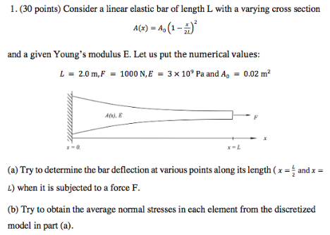 Solved 1. (30 points) Consider a linear elastic bar of | Chegg.com