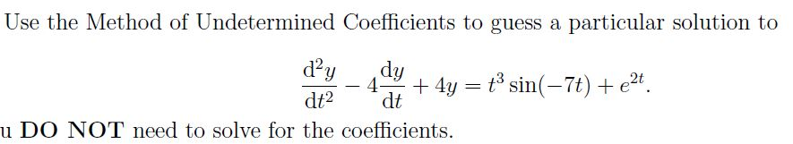 Solved Use the Method of Undetermined Coefficients to guess | Chegg.com