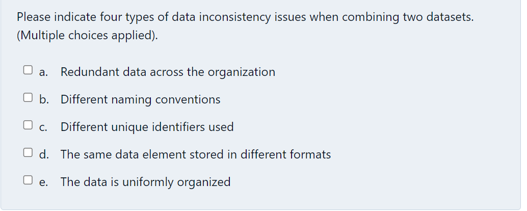 Solved Please indicate four types of data inconsistency | Chegg.com
