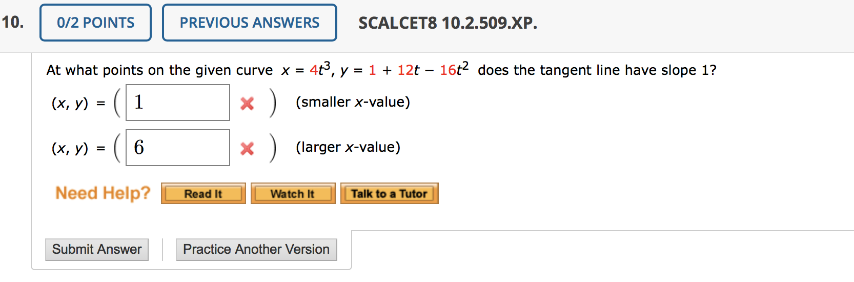 Solved 10. 0/2 POINTS PREVIOUS ANSWERS SCALCET8 10.2.509.XP. | Chegg.com