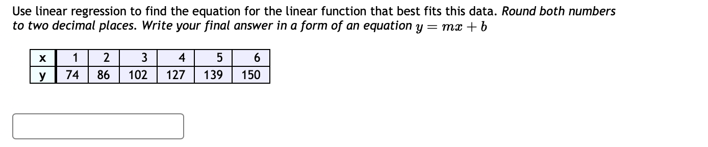 Solved Use linear regression to find the equation for the | Chegg.com