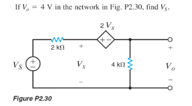 Solved If Vo=4 V in the network in Fig. P2.30, find VS. | Chegg.com