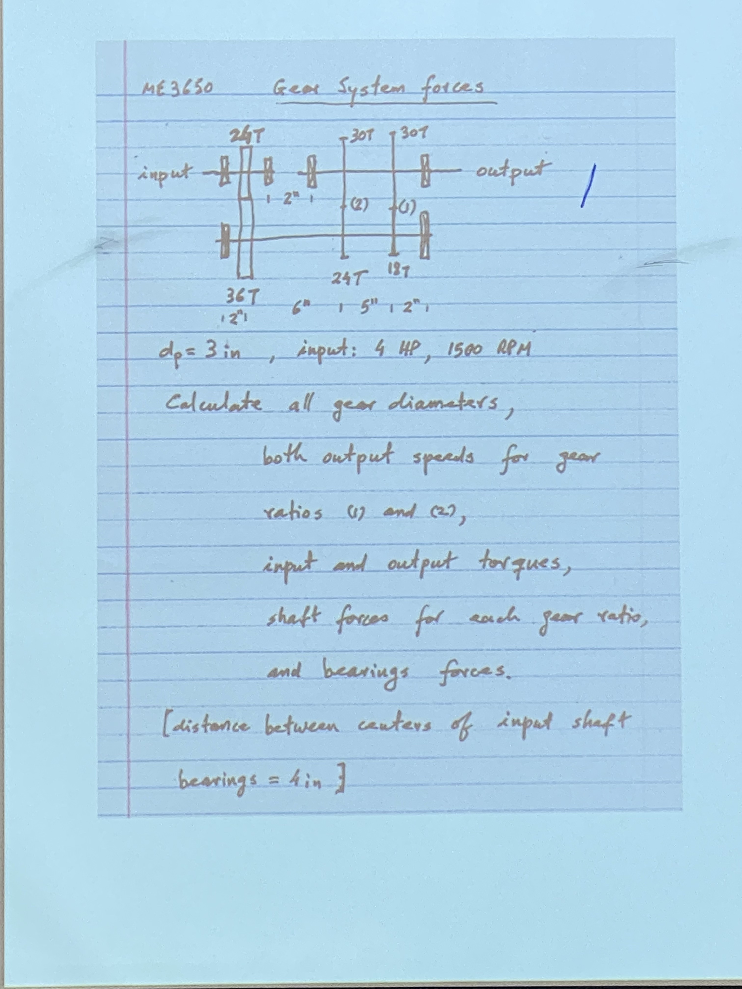 ME3630 Geer System forces dp=3 in, input: 4 UP, 1500 | Chegg.com