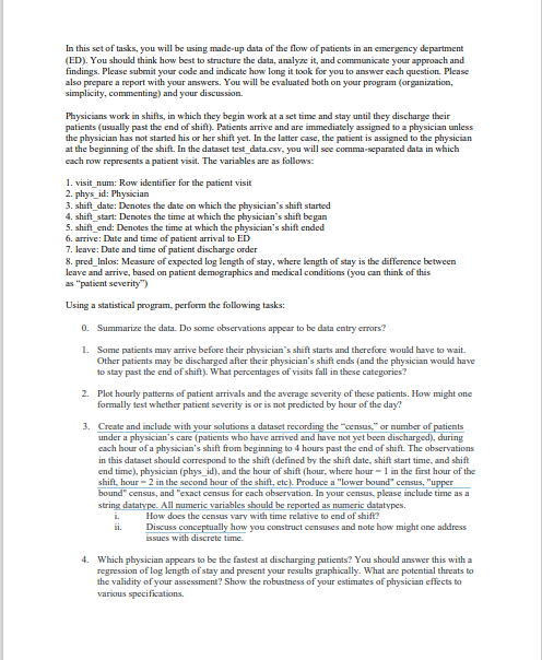 In this set of tasks, you will be using made-up data | Chegg.com