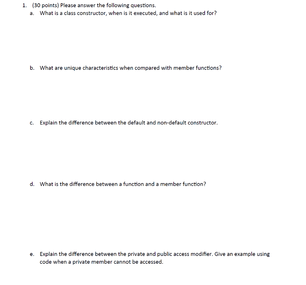 Solved 1. (30 points) Please answer the following questions. | Chegg.com