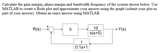 Solved Calculate the gain margin, phase margin and bandwidth | Chegg.com