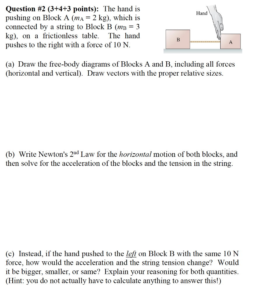 Solved Hand Question #2 (3+4+3 points): The hand is pushing | Chegg.com