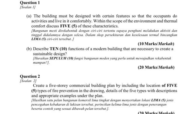Solved Question 1 Soalan 1] (a) The building must be | Chegg.com
