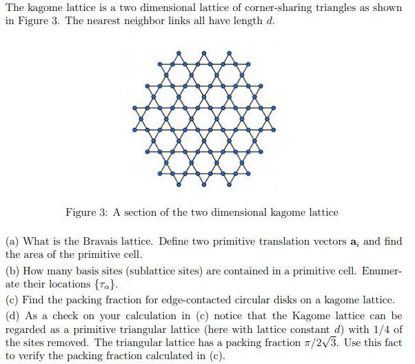 The kagome lattice is a two dimensional lattice of | Chegg.com