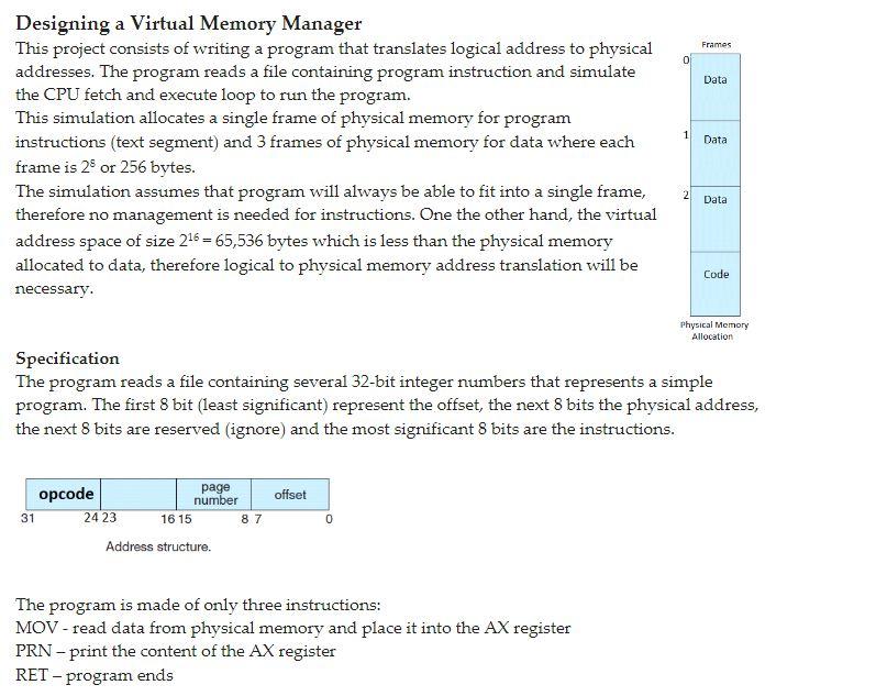 Solved Frames 0 Data 1 Data Designing a Virtual Memory | Chegg.com