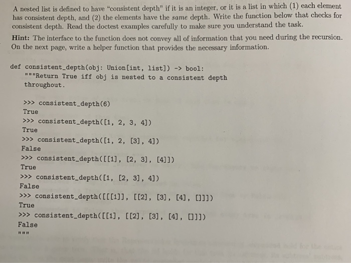 A nested list is defined to have "consistent depth" | Chegg.com