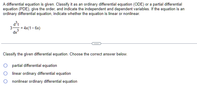 Solved A differential equation is given. Classify it as an | Chegg.com
