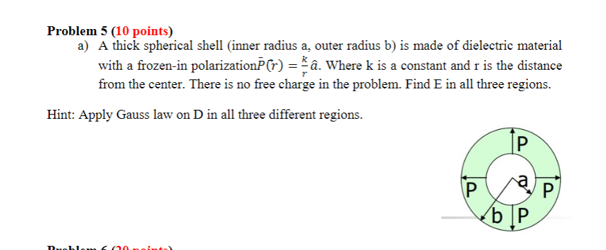 Solved Problem 5 (10 points) a) A thick spherical shell | Chegg.com