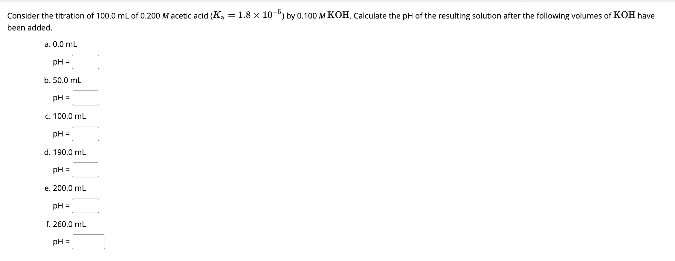 Solved Consider the titration of 100.0 mL of 0.200M acetic | Chegg.com