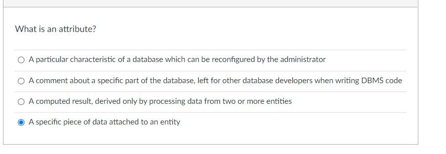 Solved What is an attribute? O A particular characteristic | Chegg.com