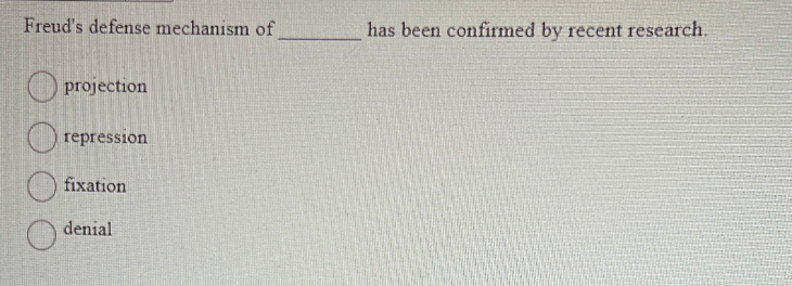 Solved Freud's defense mechanism of has been confirmed by | Chegg.com