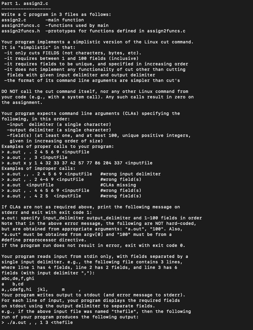 Part 1 Assign2 C Write A C Program In 3 Files As