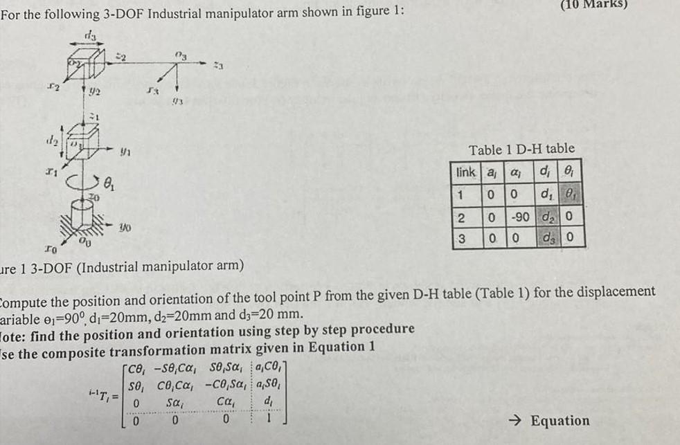 Solved For the following 3-DOF Industrial manipulator arm | Chegg.com