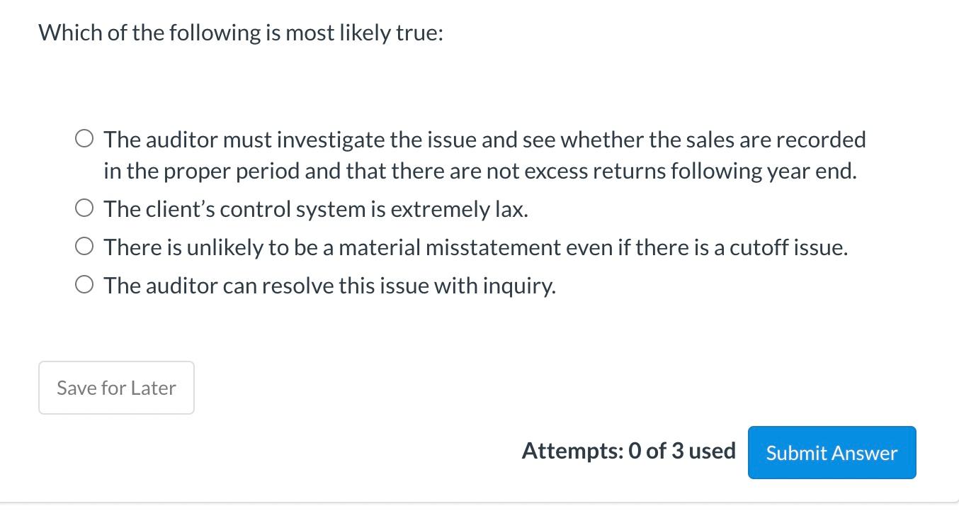 An important assertion for revenue is cutoff - are | Chegg.com