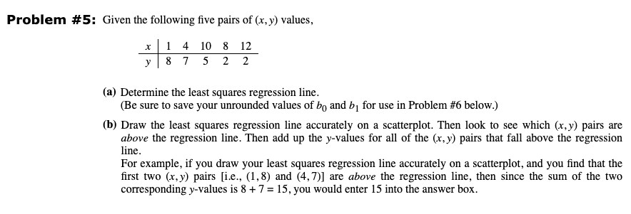Solved Problem # 5: Given the following five pairs of (x,y) | Chegg.com