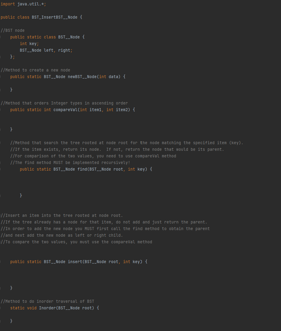 Solved import java.util.*; public class BST_InsertBST__Node | Chegg.com