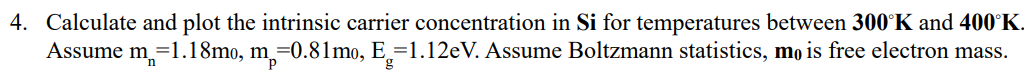 Solved 4. Calculate and plot the intrinsic carrier | Chegg.com